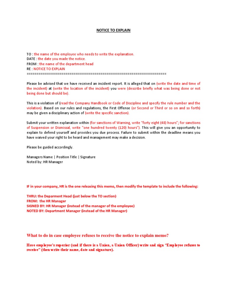 Notice To Explain Format and Situations | PDF