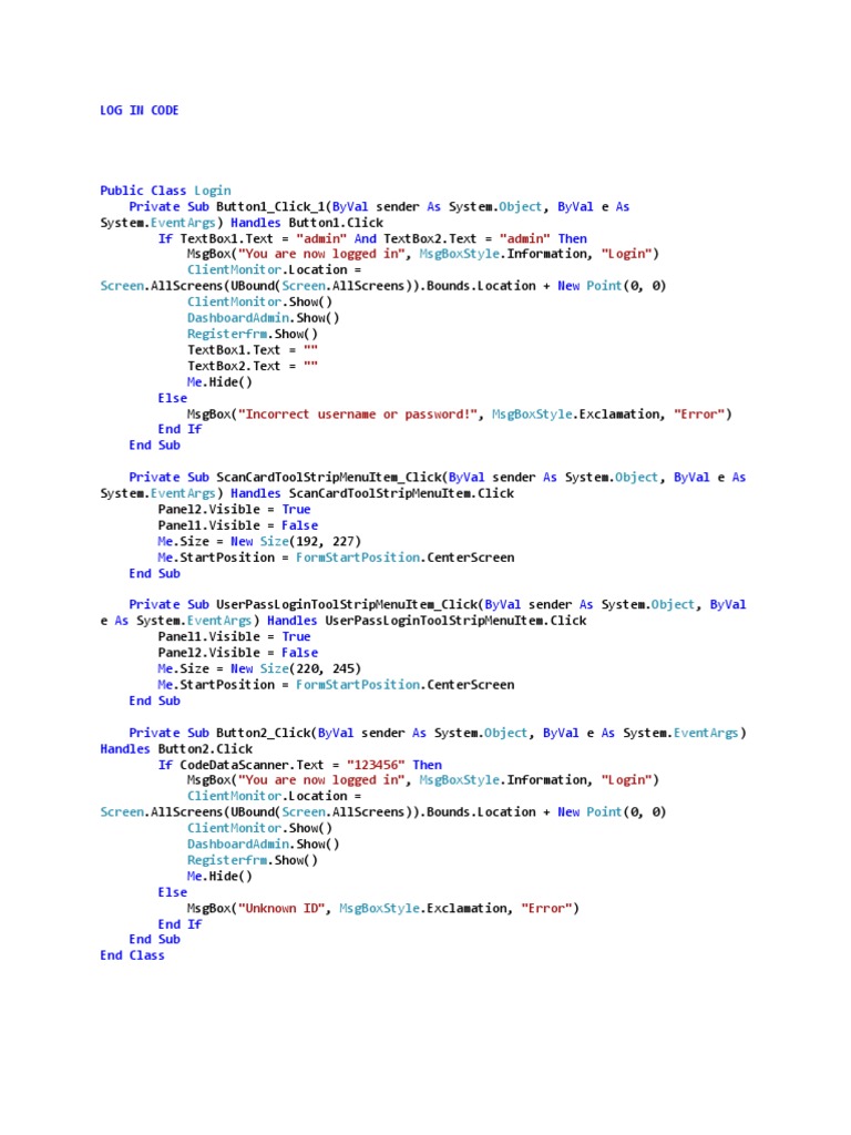 Log in Code | PDF | Login | Computer Data