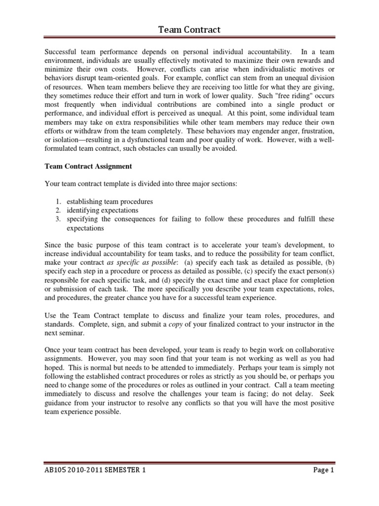 Team Contract | PDF | Accountability | Motivation