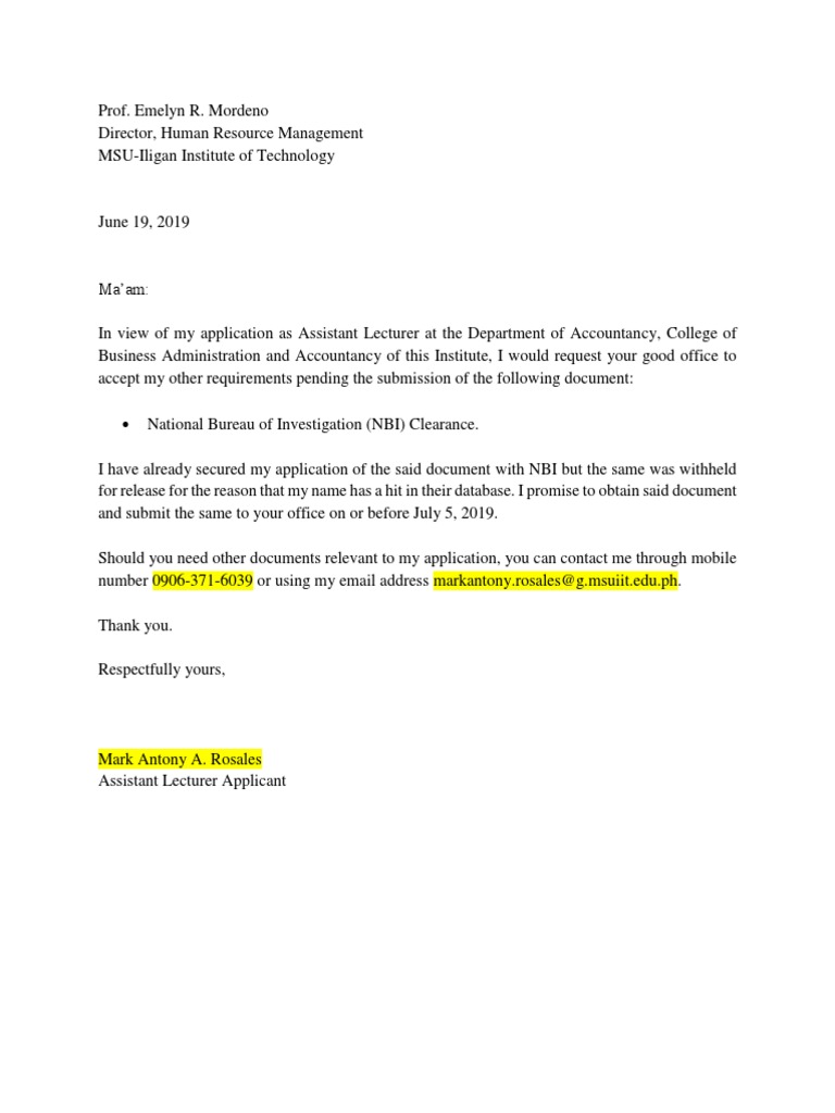 Promissory Letter For Lacking Documents | PDF