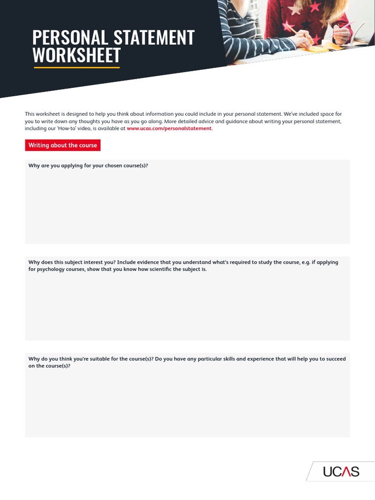 Personal Statement Planning Worksheet | PDF