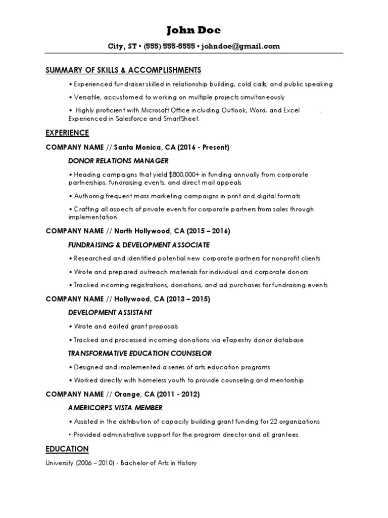 John Doe: Summary of Skills & Accomplishments | PDF
