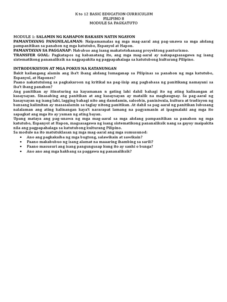 Learning Module Sa Filipino Grade 8 | PDF