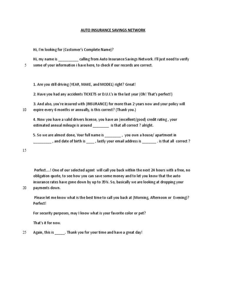 Auto Insurance Script | PDF