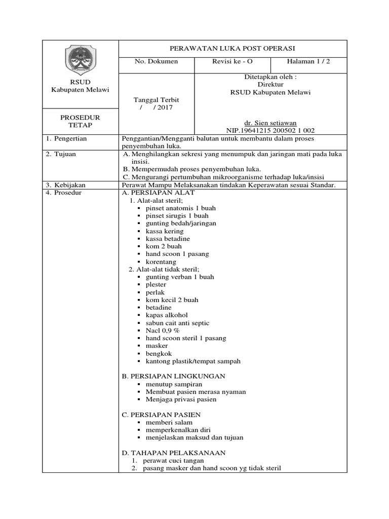 Sop Perawatan Luka Post Operasi | PDF
