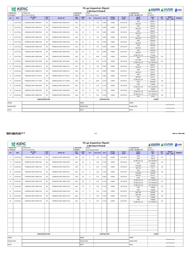 Fit-Up Inspection Report for LNG Project | PDF | Chemical Process ...
