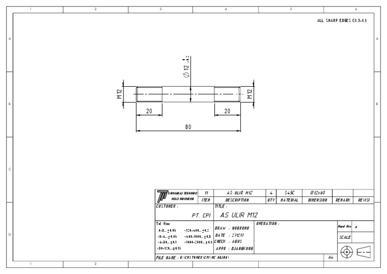As Ulir M12: All Sharp Edges C0.3-0.5 | PDF