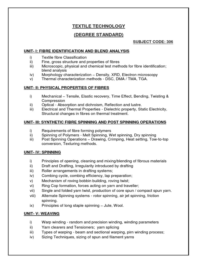 Textile Technology (Degree Standard) : Unit-I: Fibre Identification and ...