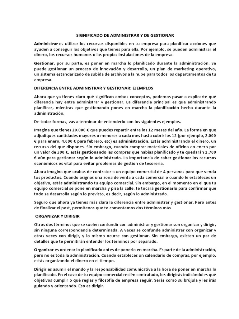 Significado de Administrar y de Gestionar | PDF | Marketing | Business
