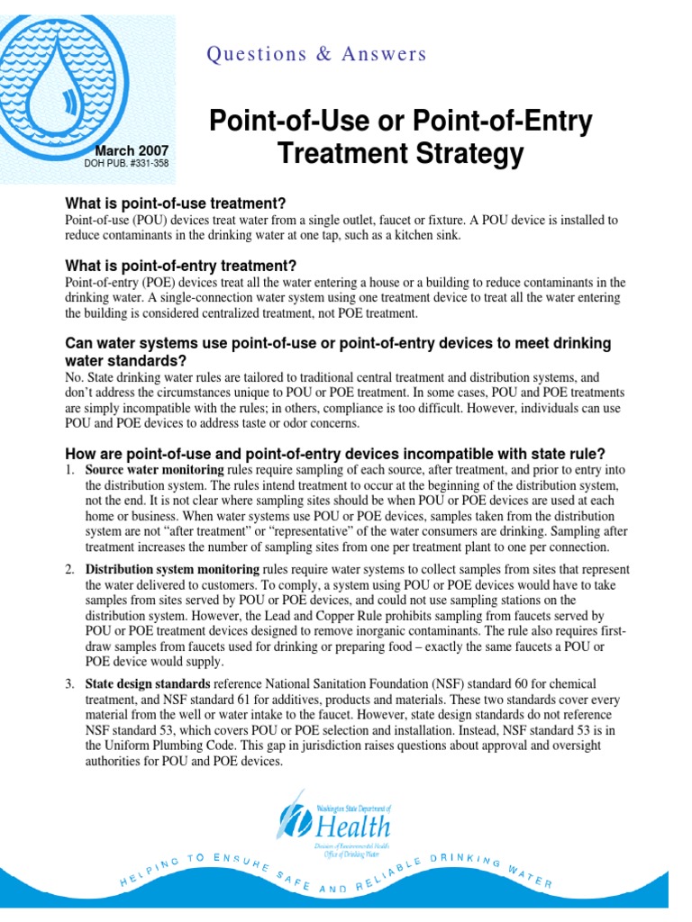Point-of-Use or Point-of-Entry Treatment Strategy: Questions & Answers ...
