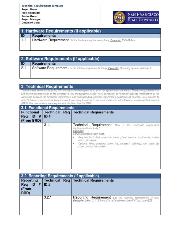 SFSU Technical Requirements Template v1.6 | PDF | Software | Areas Of ...