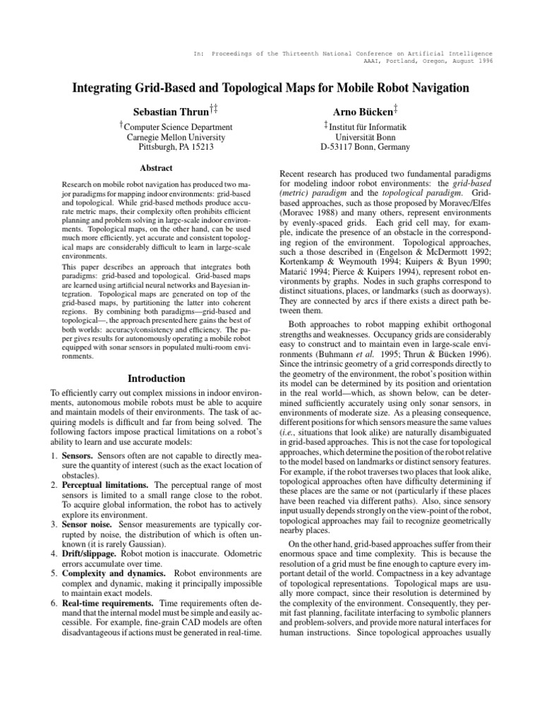 Integrating Grid-Based and Topological Maps For Mobile Robot Navigation | PDF | Robot | Robotics
