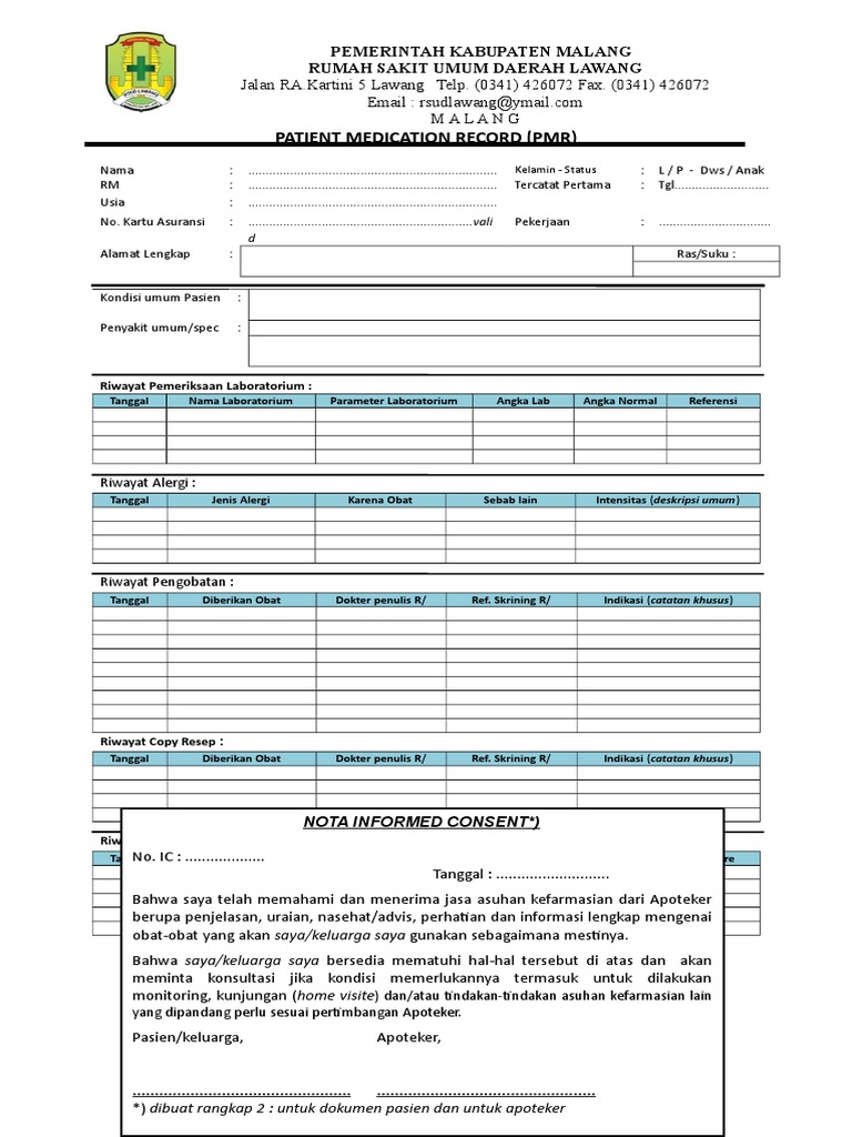 9 Form Patient Medication Record (PMR) | PDF | Pengembangan Diri