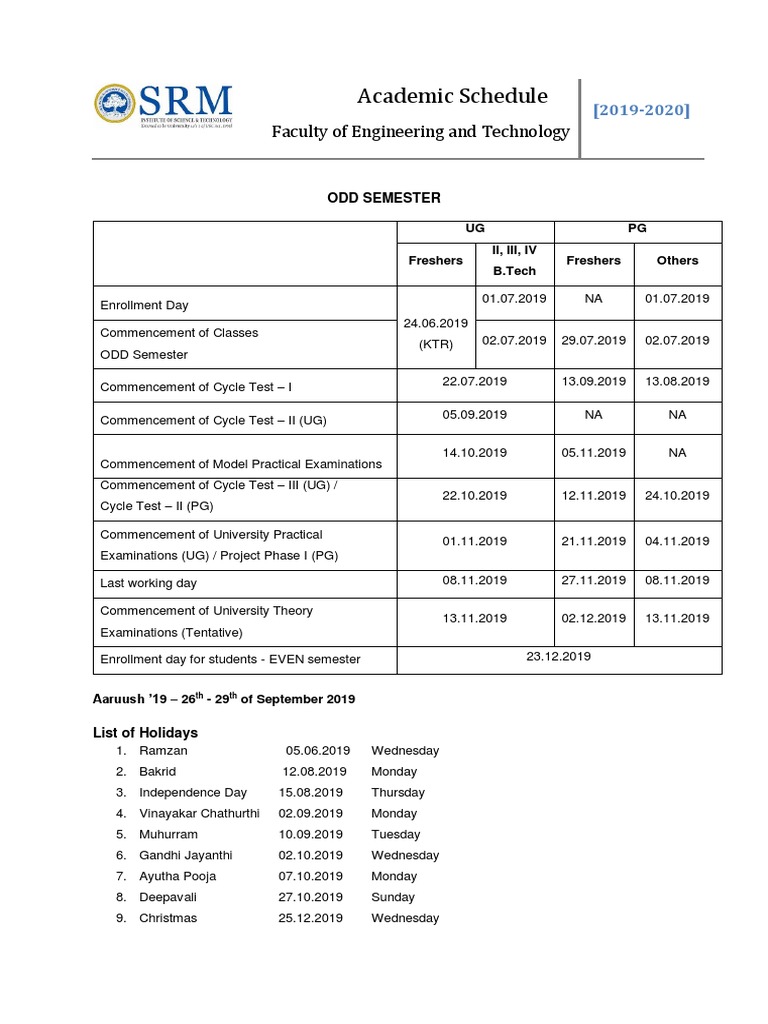 Academic Schedule: Faculty of Engineering and Technology | PDF ...