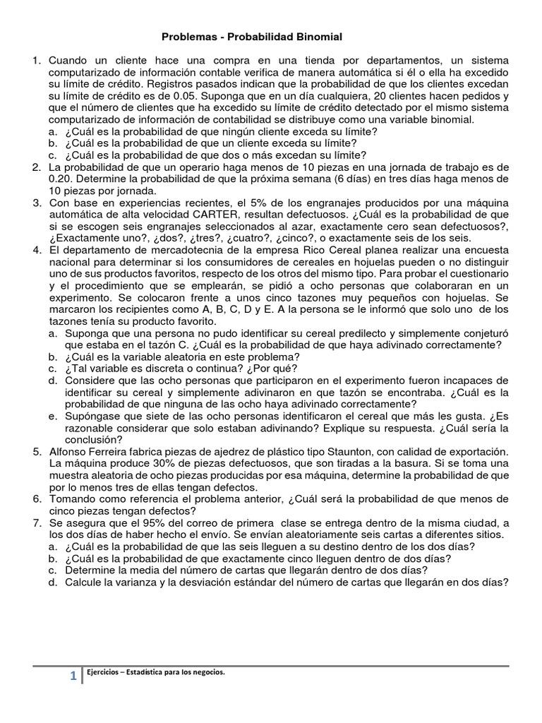 Ejercicios Binomial Final | PDF | Probabilidad | Desviación Estándar