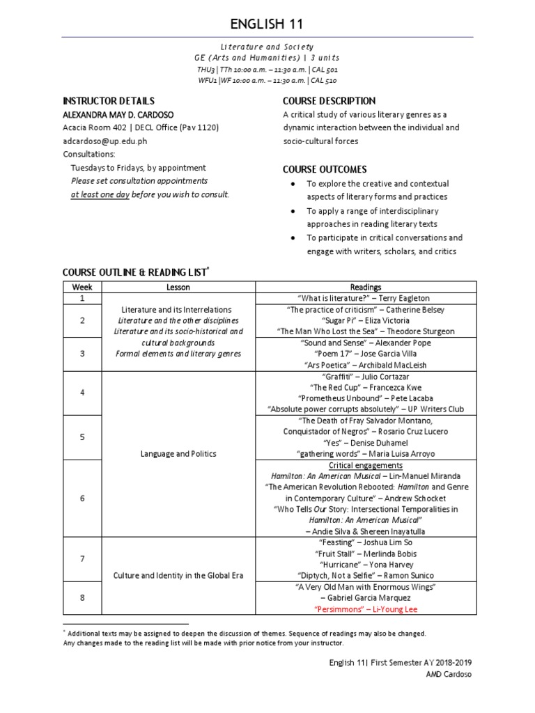 English 11 Syllabus | PDF