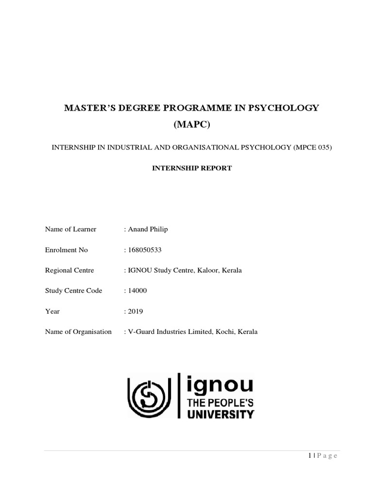 Master'S Degree Programme in Psychology (MAPC) : Internship Report ...