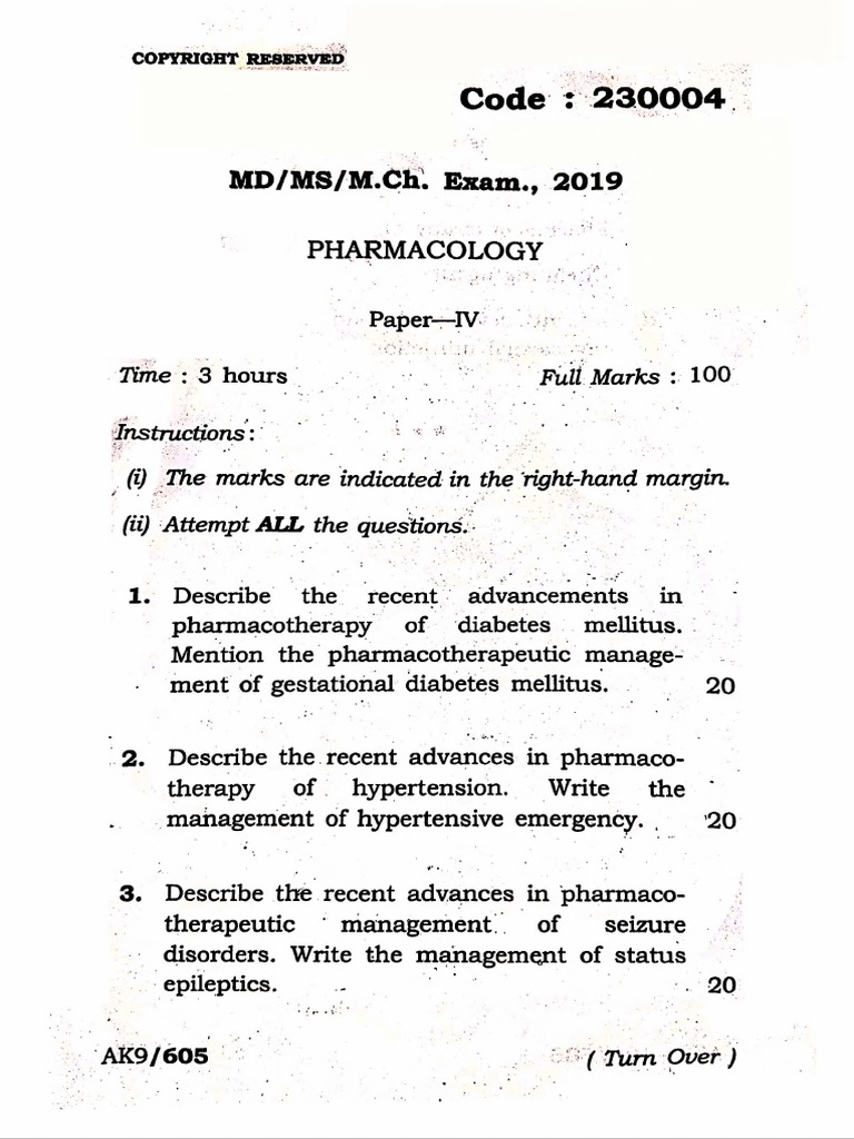 MD Pharmacology Question Papers 2019-06-17 11.48.23 PDF | Download Free ...