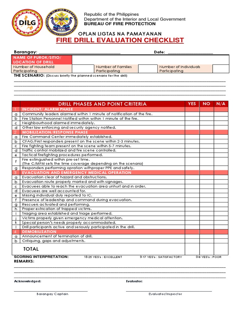 Fire Drill Evaluation Checklist Template | PDF | Emergency Evacuation ...