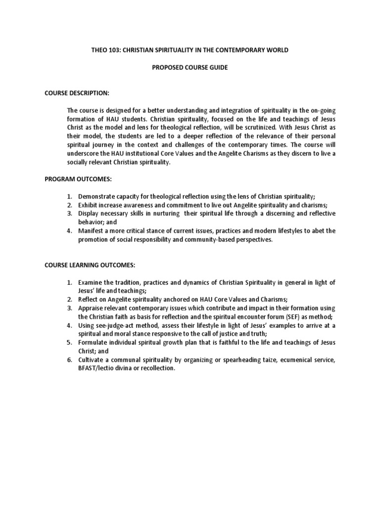 THEO 103 Course Framework 2 | PDF | Catholic Spirituality | Spirituality