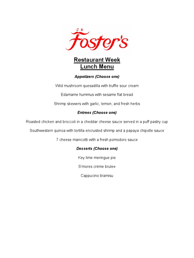 Foster's Combined Menus | PDF