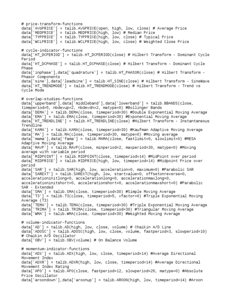Talib Functions | PDF | Moving Average | Statistical Analysis