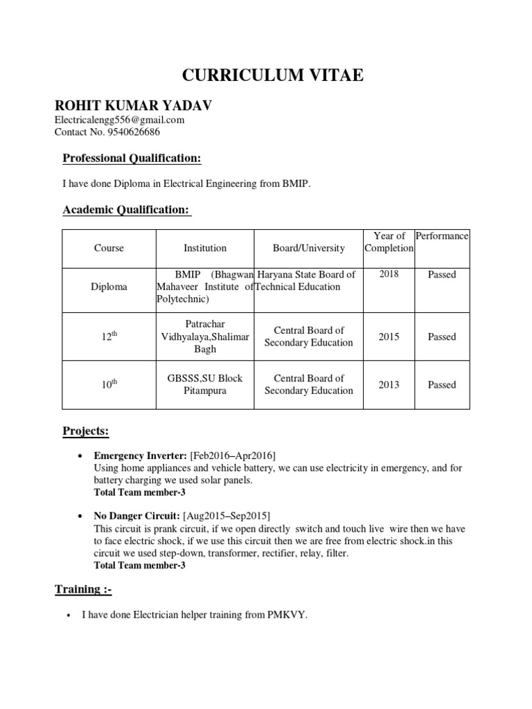 Curriculum Vitae: Rohit Kumar Yadav | PDF | Electrical Engineering | Electricity