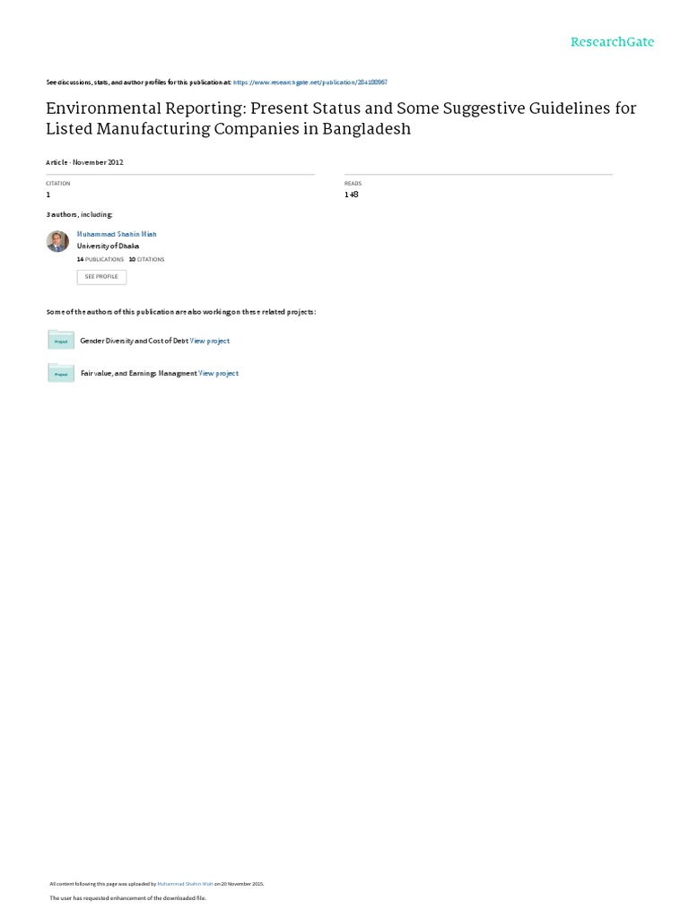 Environmental Reporting: Present Status and Some Suggestive Guidelines ...