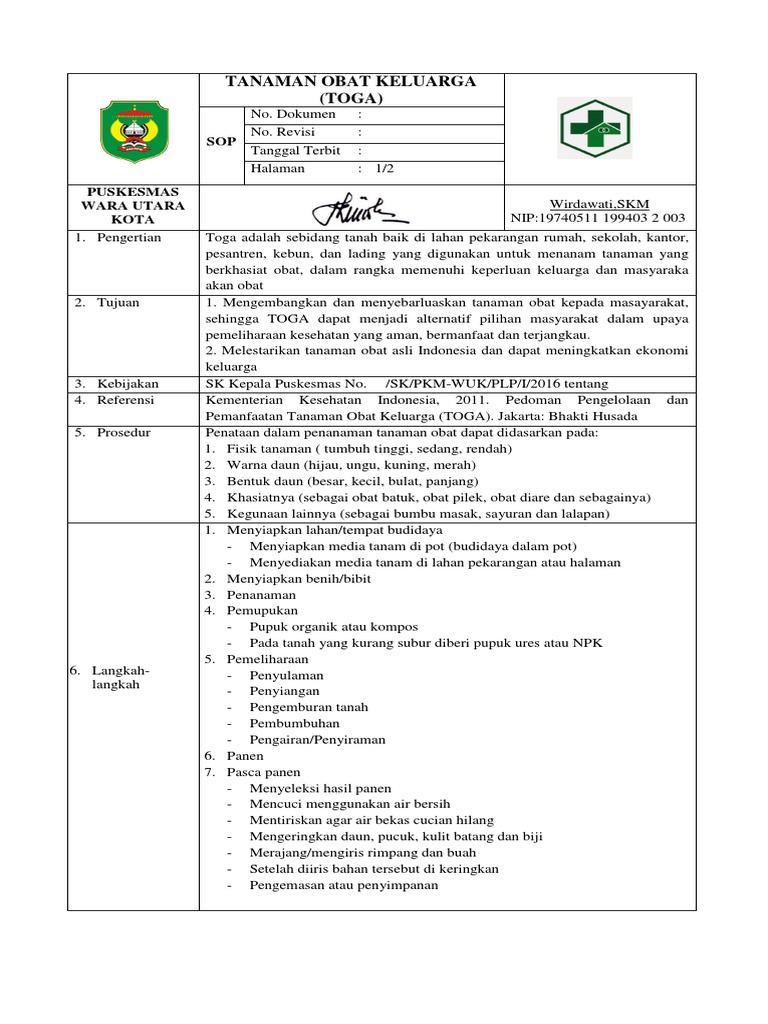 Sop Tanaman Obat Keluarga | PDF