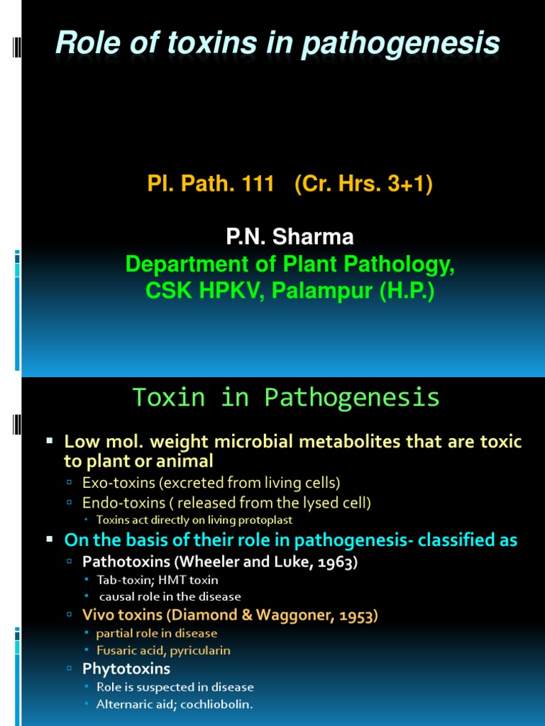 Role of Toxins in Pathogenesis: Pl. Path. 111 (Cr. Hrs. 3+1) | PDF ...