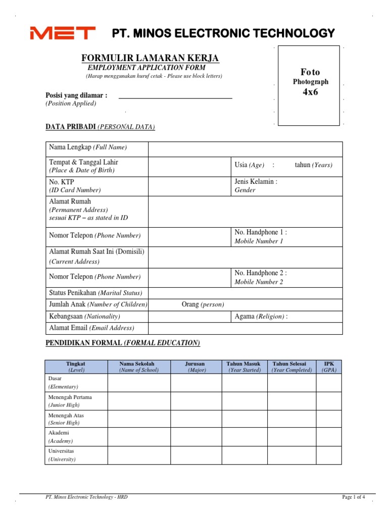 Contoh Application Form | PDF