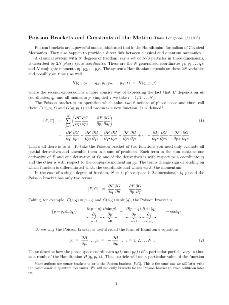 Poisson Brackets and Constants of The Motion | PDF | Hamiltonian ...