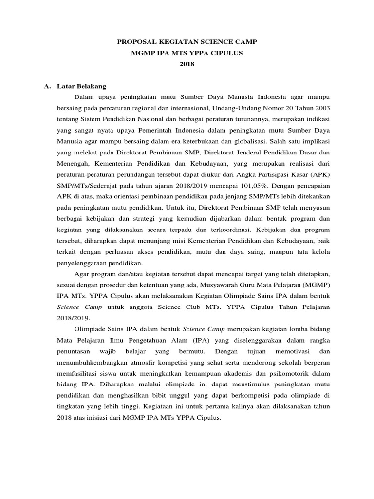 Proposal Kegiatan Science Camp | PDF