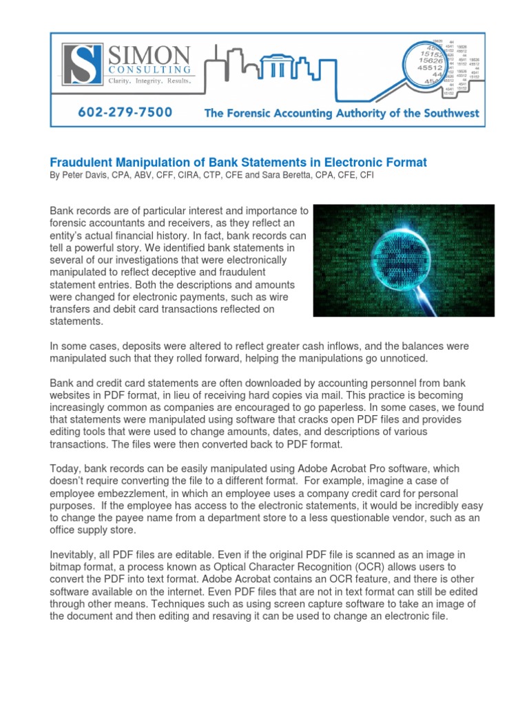 Fraudulent Manipulation of Bank Statements in Electronic Format PDF ...