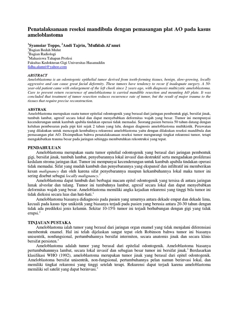 Reseksi Mandibula untuk Ameloblastoma | PDF