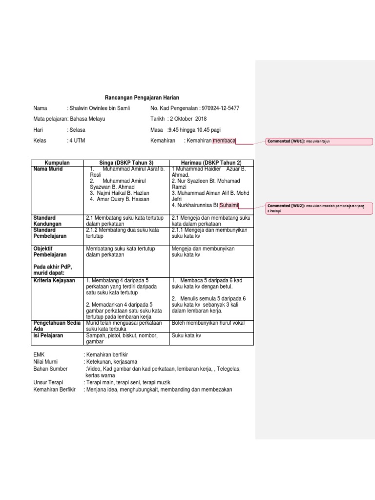 Contoh RPH - RPH BM Utm 2.10 | PDF