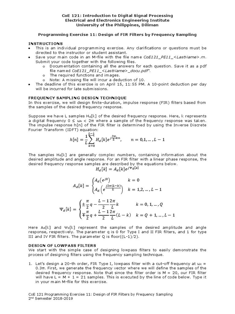 FIR Filters Design | PDF | Filter (Signal Processing) | Sampling (Signal Processing)