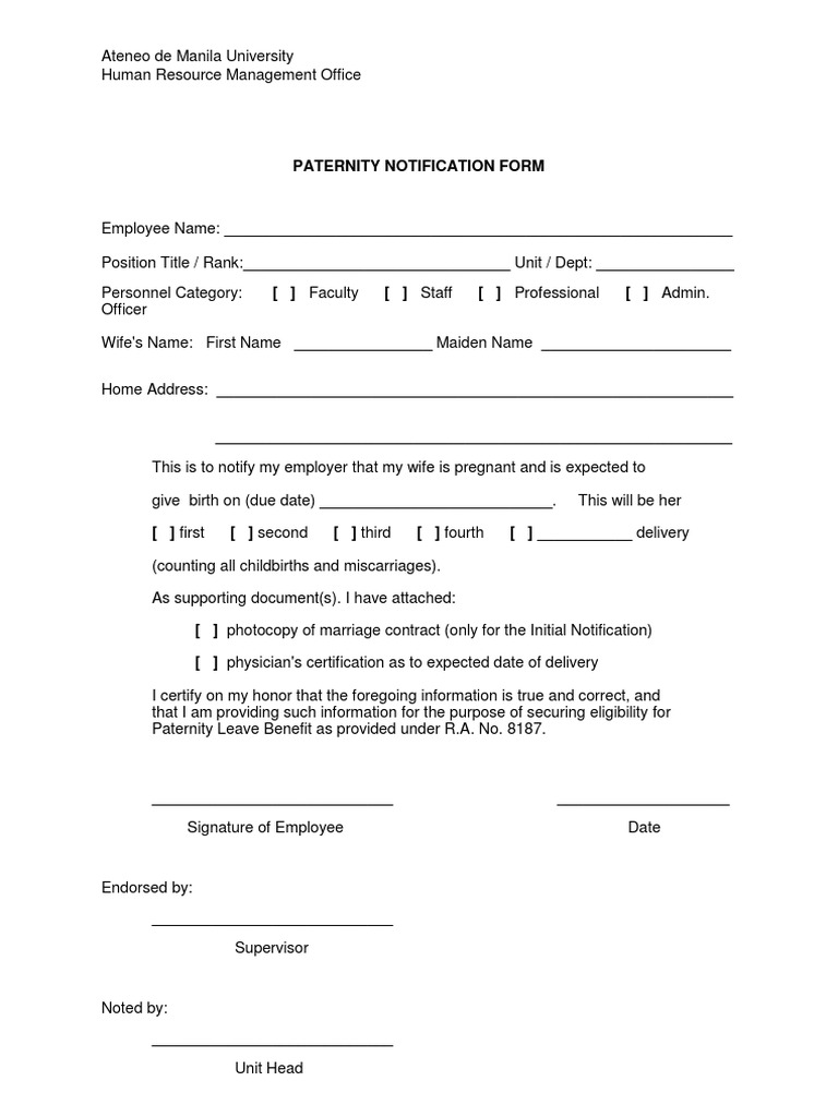 Paternity Leave Notification Form | PDF