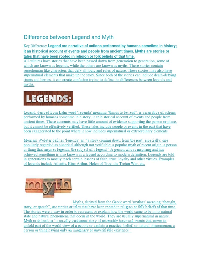 Defining the Difference: A Concise Comparison of Legends and Myths ...