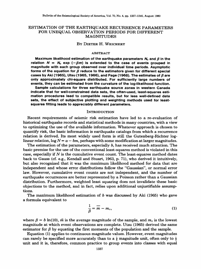 Estimating Earthquake Recurrence Parameters for Unequal Observation Periods and Variable ...