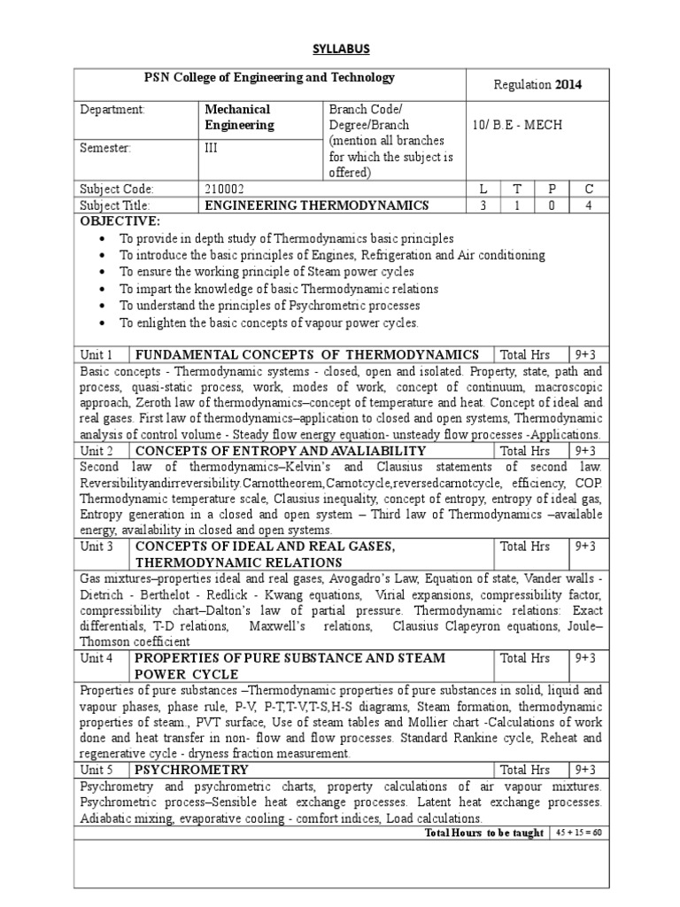 Thermodynamics Syllabus Final | PDF | Second Law Of Thermodynamics ...