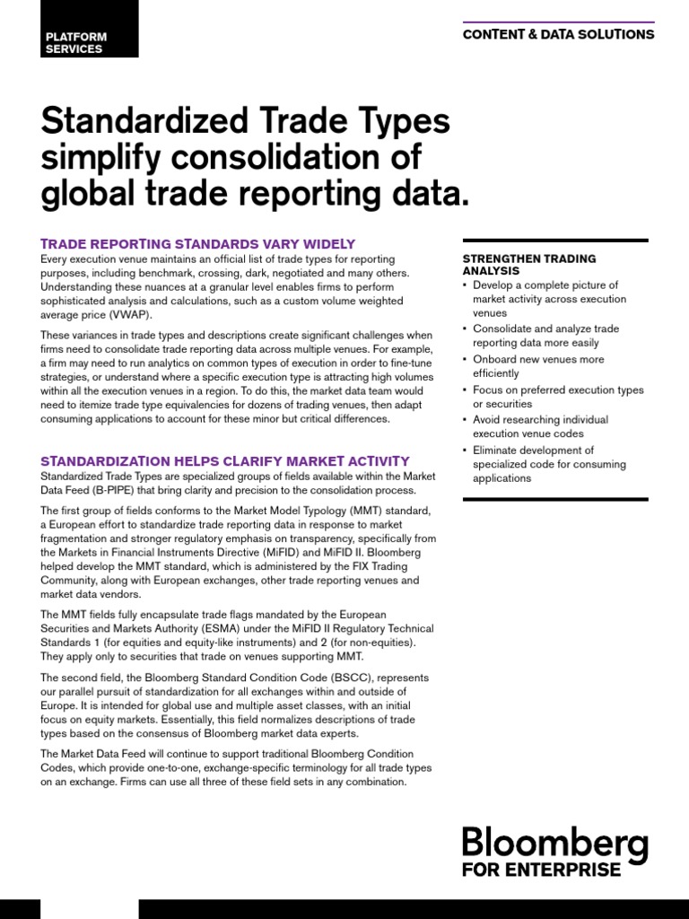 Standardized Trade Types Fact Sheet | PDF | Bloomberg L.P. | Market ...