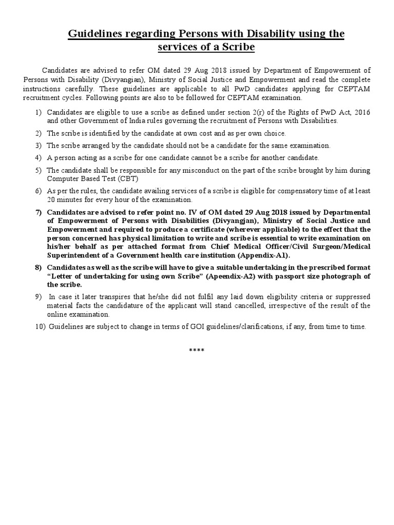 Scribe Instruction PDF | PDF | Disability | Government