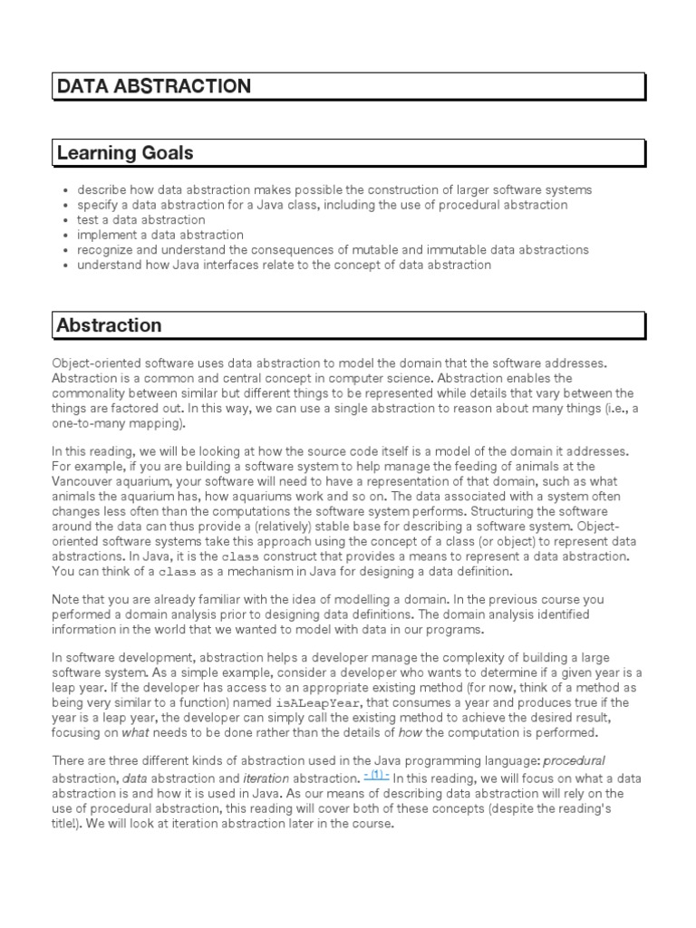 Data Abstraction Learning Goals Class Class Pdf Abstraction Computer Science Class