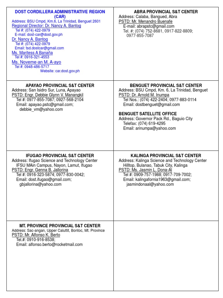 Local Guide Program Contacts in CAR | PDF | Luzon | Philippines