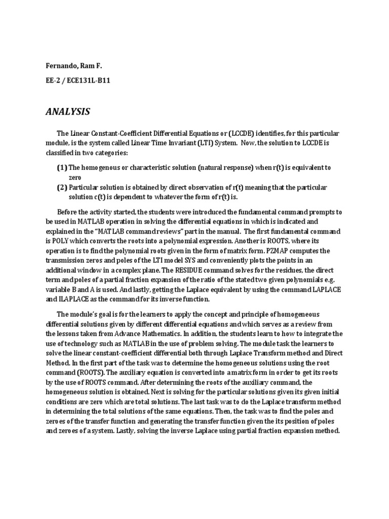 Analysis: Fernando, Ram F. EE-2 / ECE131L-B11 | Download Free PDF ...
