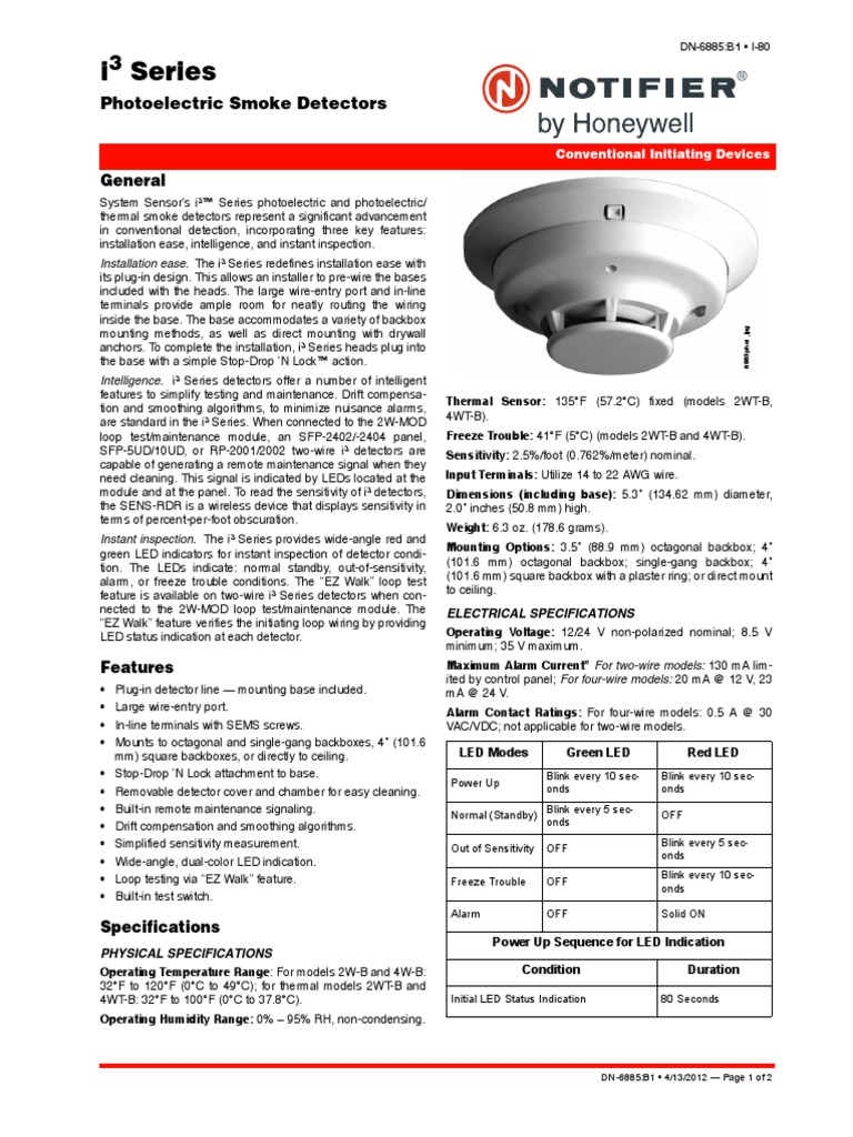 I Series: Photoelectric Smoke Detectors | PDF | Detector (Radio) | Sensor