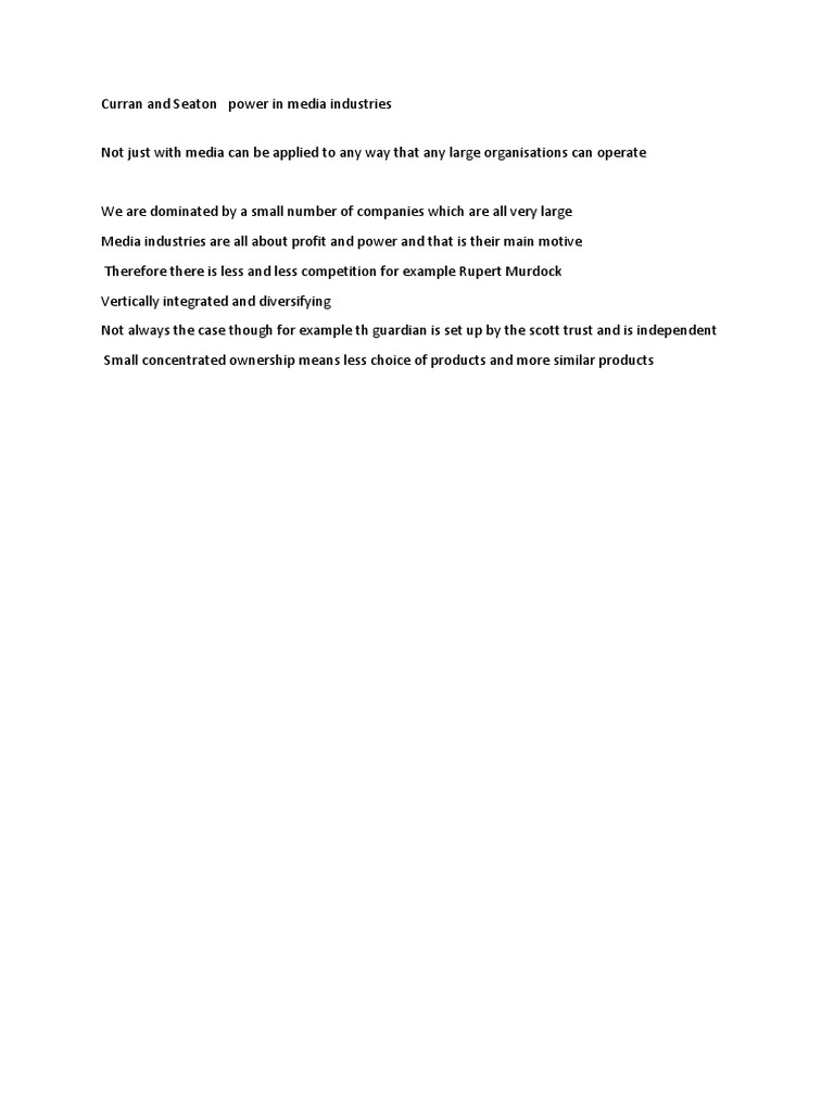 Curran and Seaton Power in Media Industries | PDF