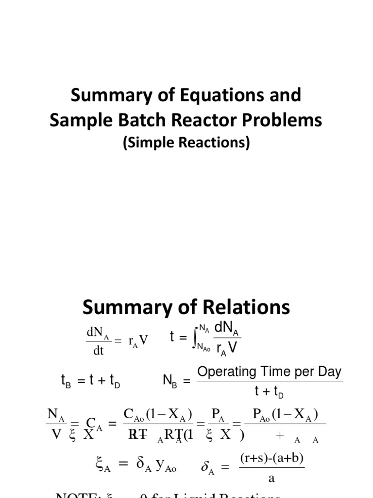 Batch Reactor Equations and Problems | PDF | Physics | Chemistry
