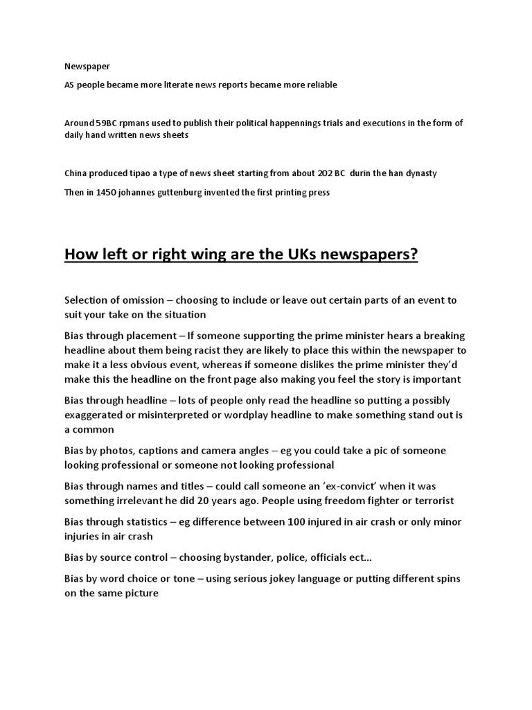 How Left or Right Wing Are The Uks Newspapers? | PDF | News | Newspapers
